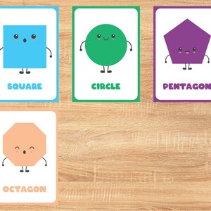 Shape Flashcards in English, 2D Shapes, Preschool, Kindergarten Cards ...
