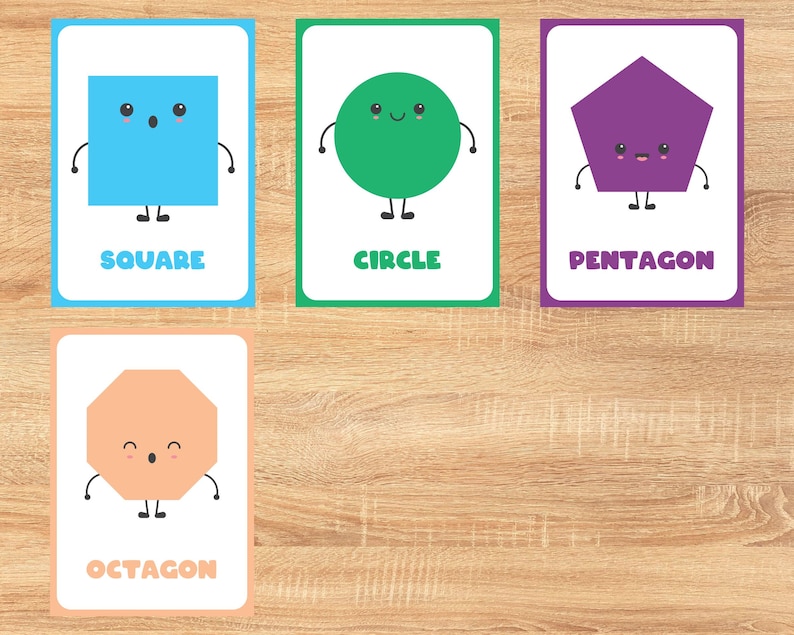 Shape Flashcards in English, 2D Shapes, Preschool, Kindergarten Cards ...