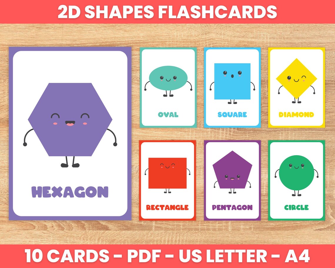 Shape Flashcards in English, 2D Shapes, Preschool, Kindergarten Cards ...