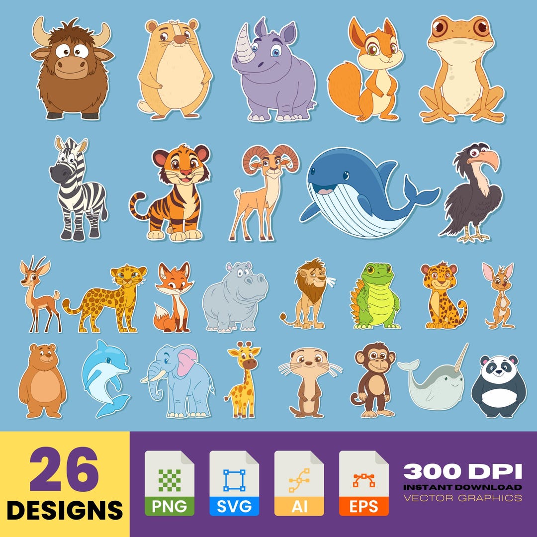 Hand-drawn Animal Clipart Stickers: Wildlife PNG & SVG (digital ...