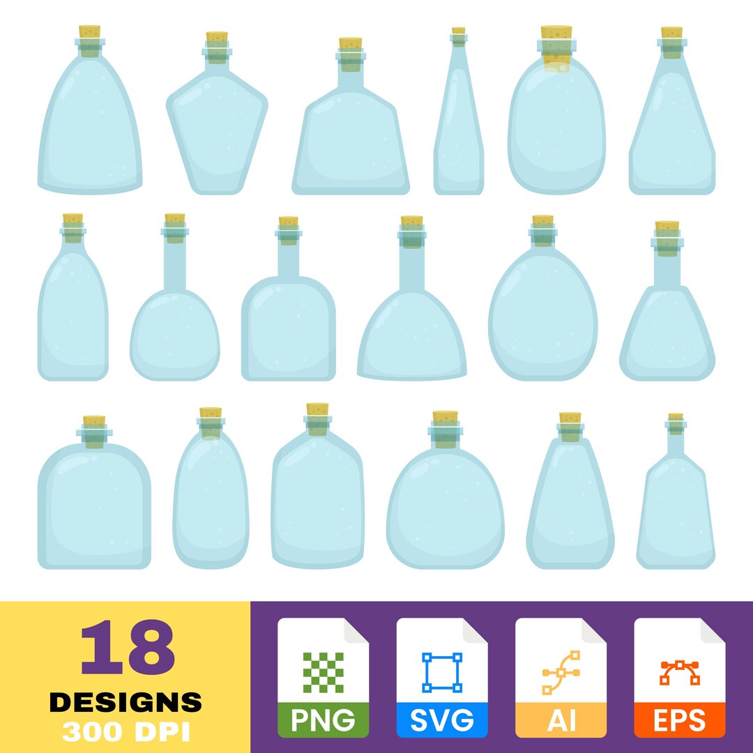 Empty Bottle Clipart | Hand-drawn Container Graphics | Clear Jar ...
