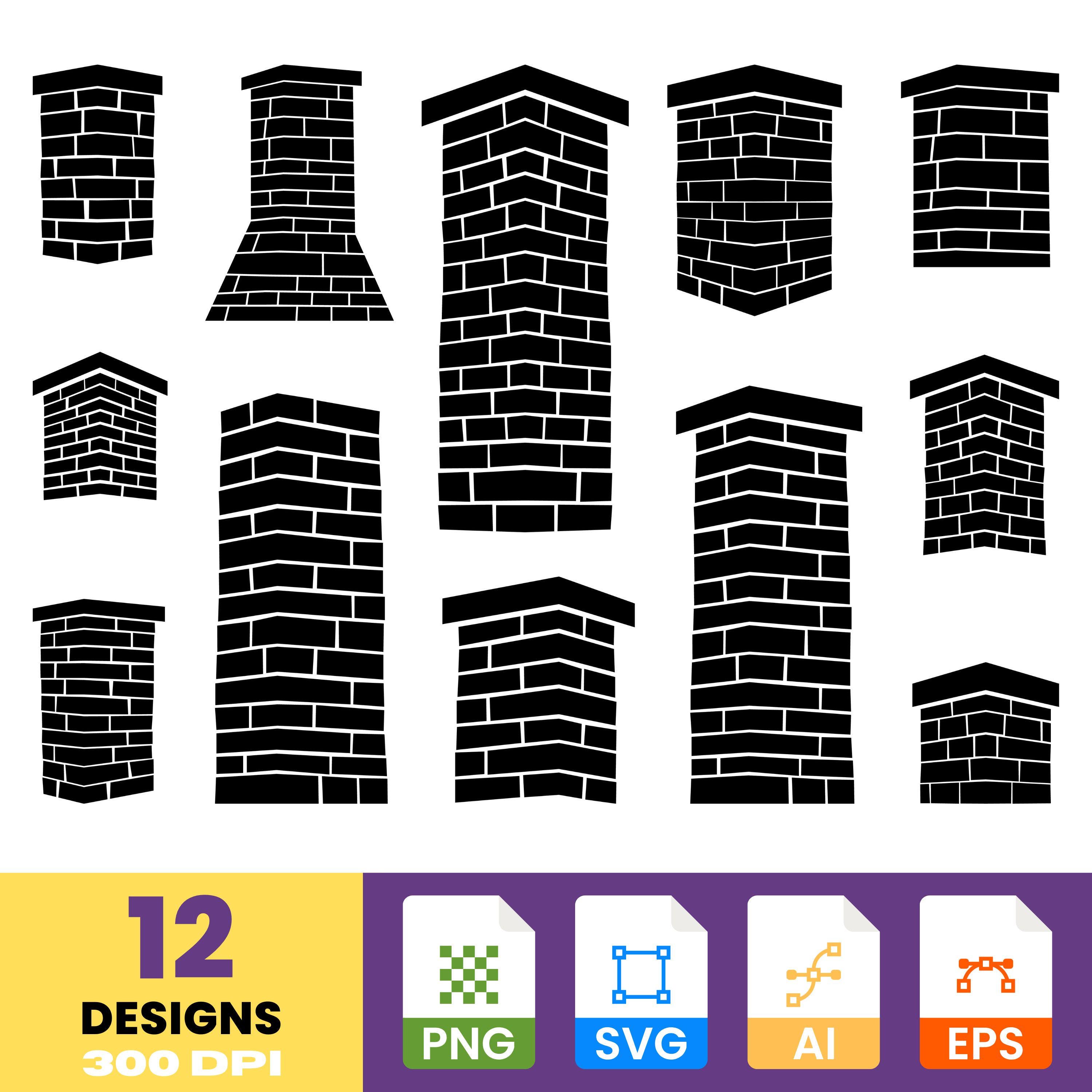 Brick Chimney Clipart Set: Rustic Fireplace Graphics (PNG & SVG Digital ...