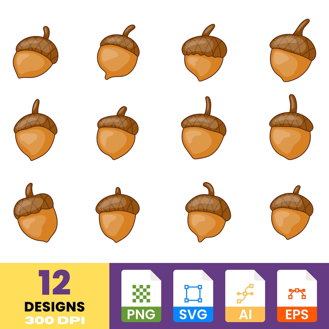 Hand-drawn Acorn Clipart Set: Autumn Stickers, PNG & SVG (digital ...