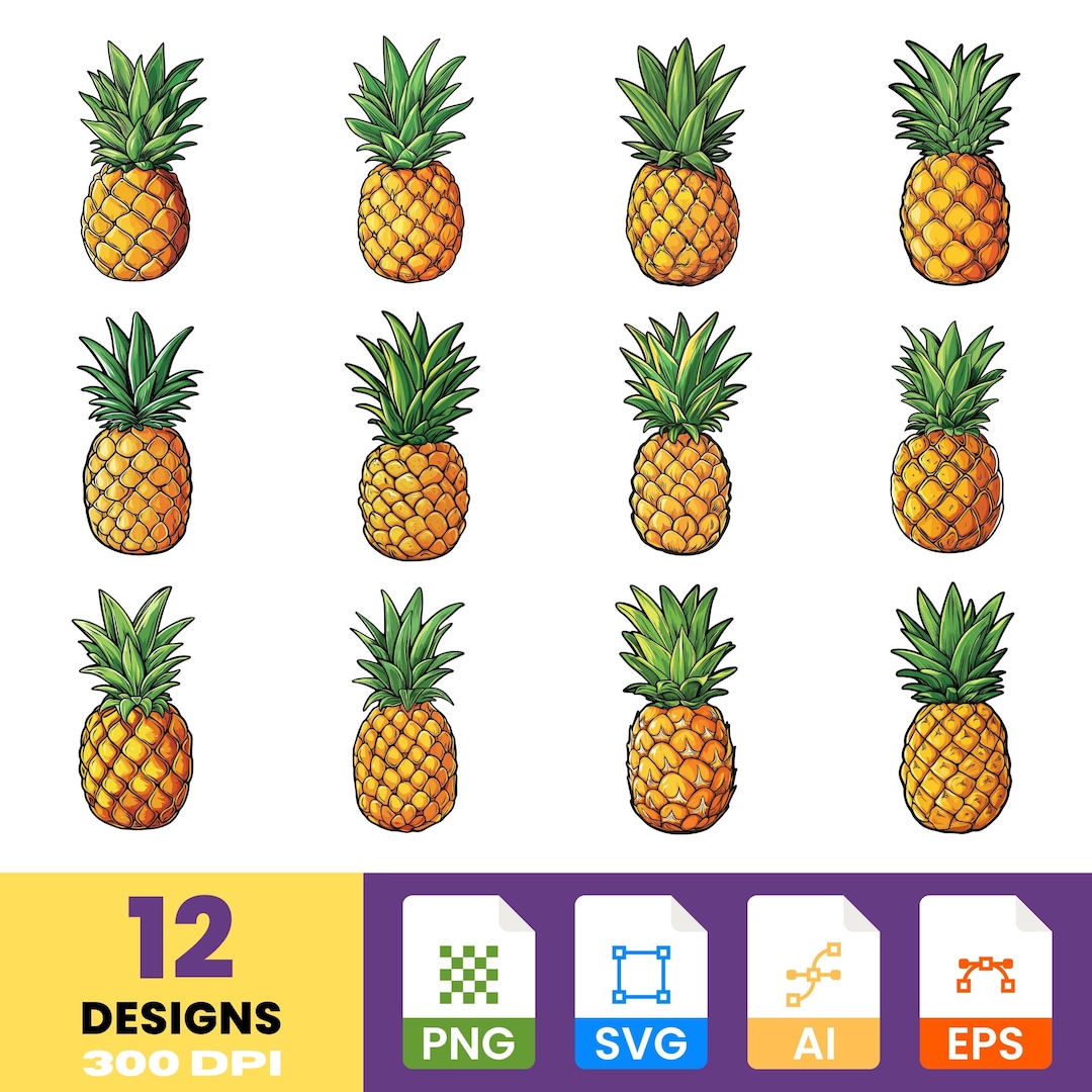 Pineapple Drawing Sticker Clipart | Cute Fruit Stickers | Hand-drawn ...