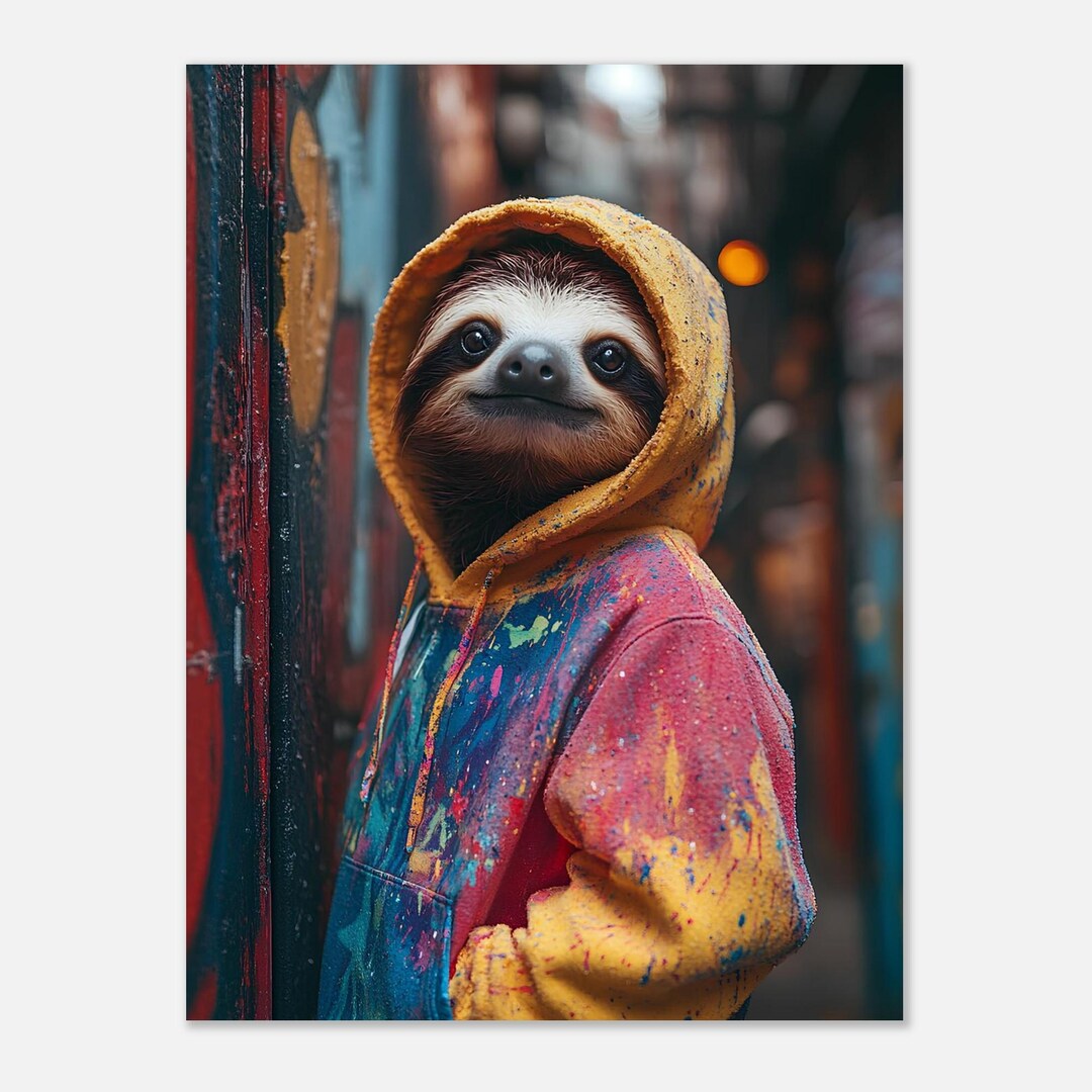 Stylish Sloth in a Graffiti Hoodie – Urban Art Animal Motif for Cool ...
