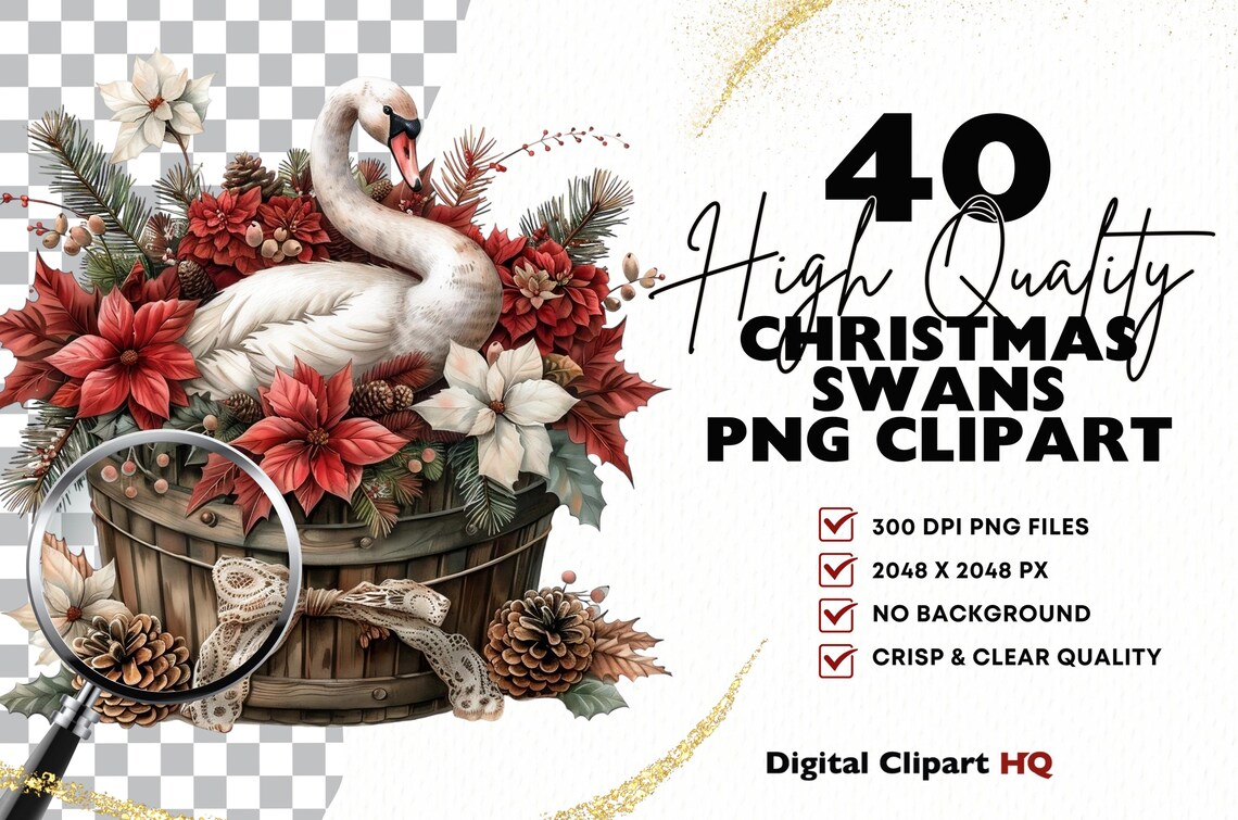 Christmas Swan Clipart Bundle | Elegant Holiday Swan Graphics | Digital ...
