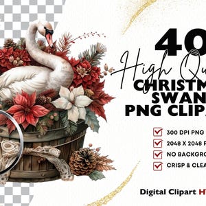 Christmas Swan Clipart Bundle | Elegant Holiday Swan Graphics | Digital ...