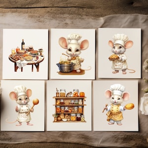 Cute Little Mouse Chef Clipart Bundle, Mice in Kitchen Watercolor ...