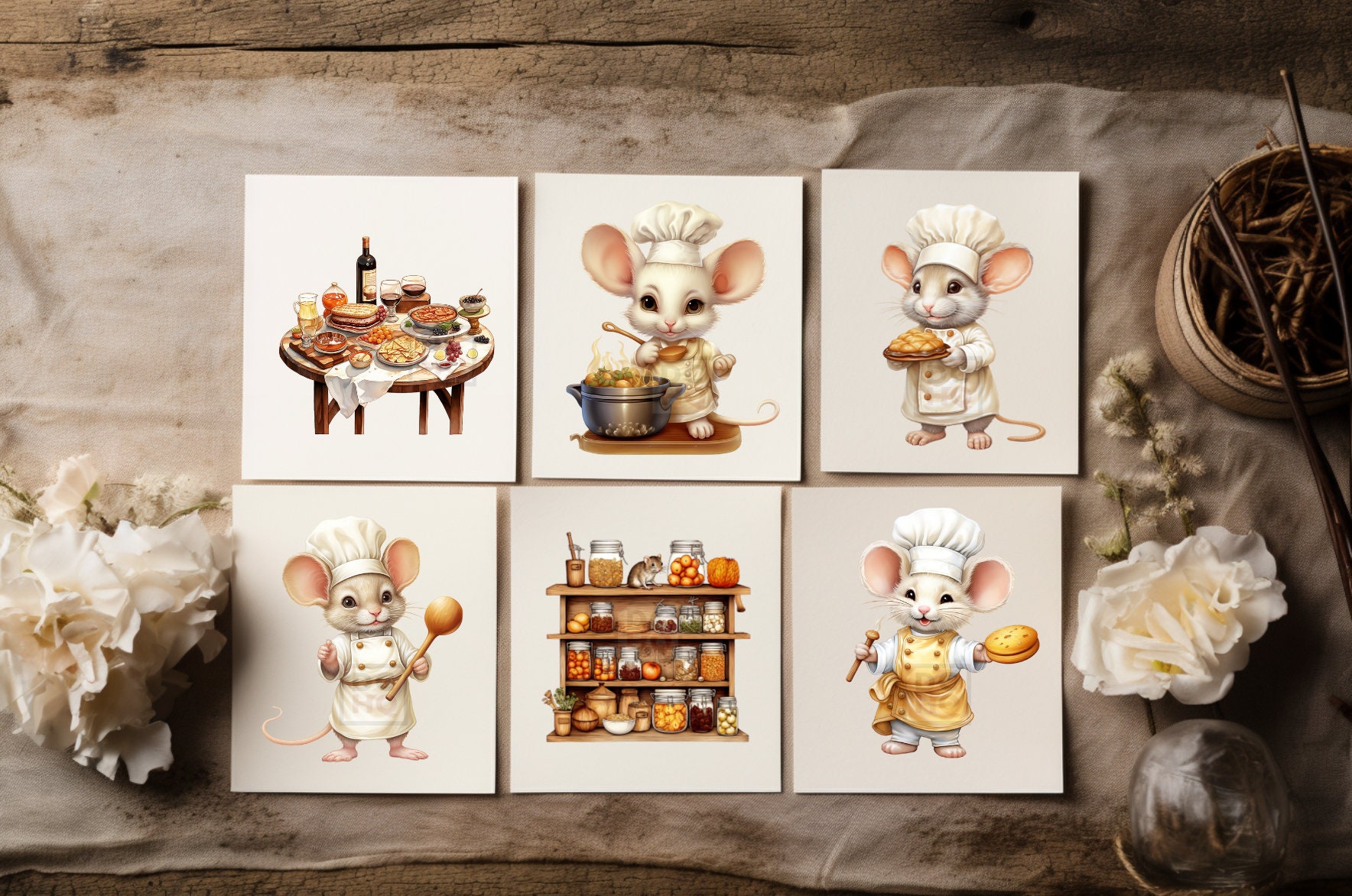 Cute Little Mouse Chef Clipart Bundle, Mice in Kitchen Watercolor ...