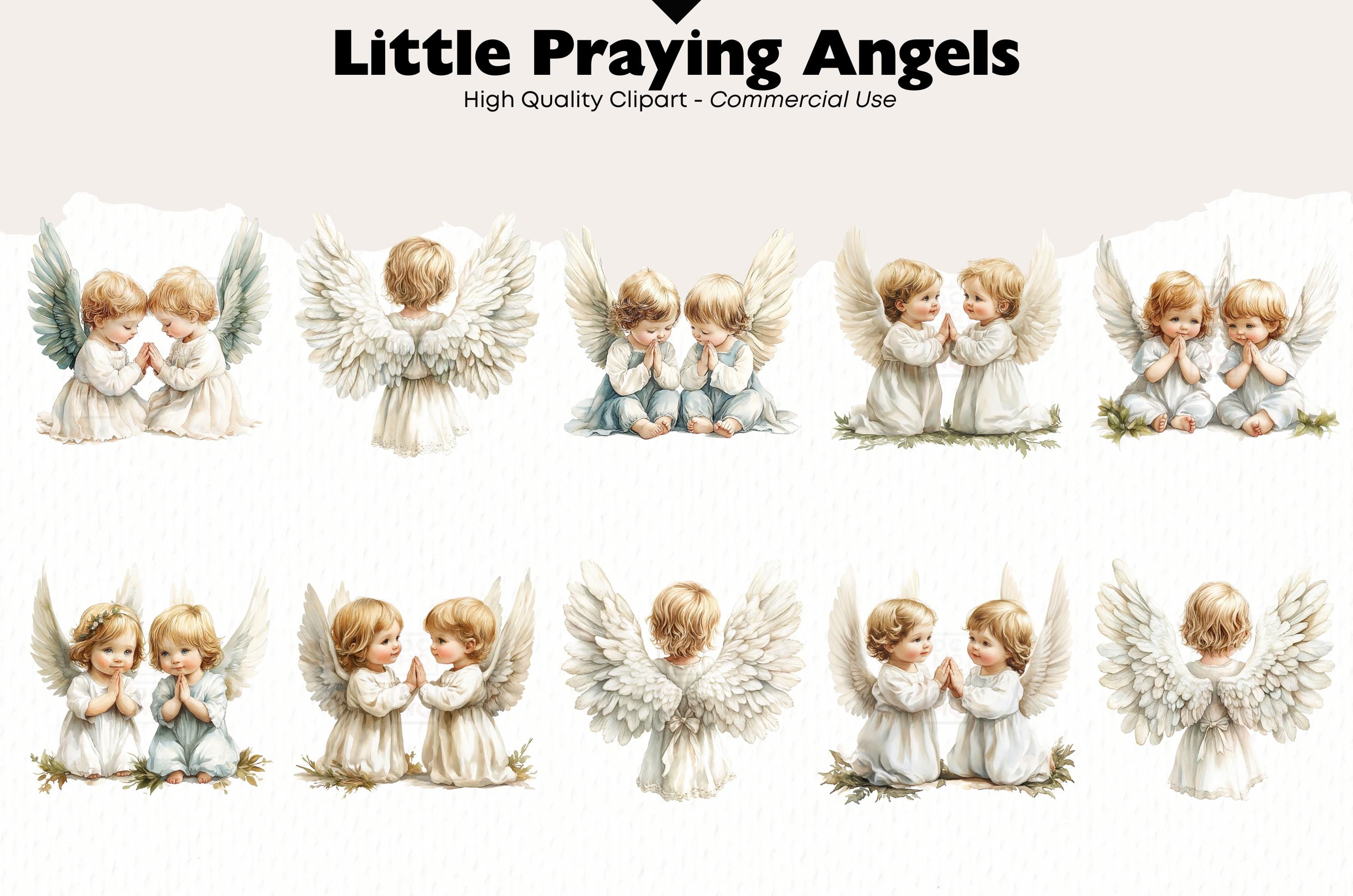 Cute Praying Angels Clipart Bundle Watercolor Kids Angels PNG Holiday ...