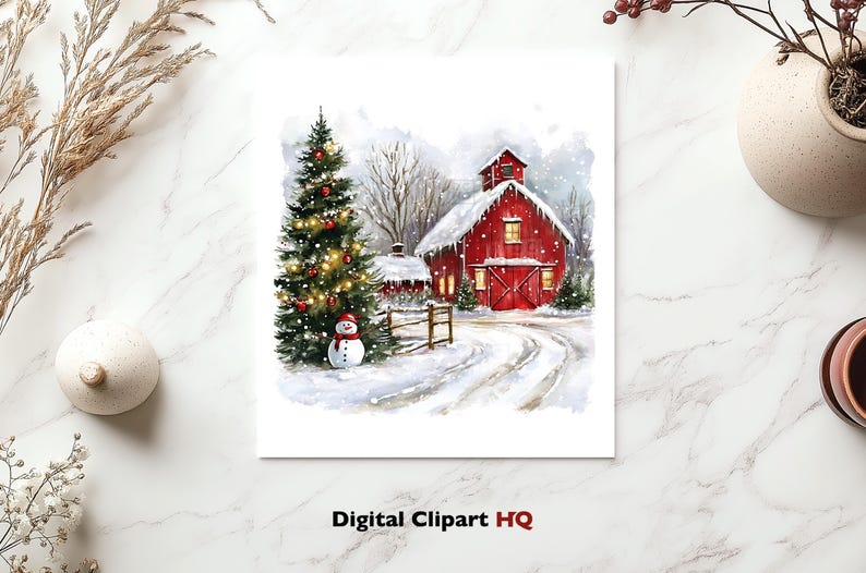 45 Winter Red Barn Scenery JPEG Graphics Commercial Use Snowy ...