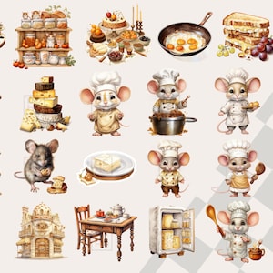 Cute Little Mouse Chef Clipart Bundle, Mice in Kitchen Watercolor ...