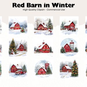 45 Winter Red Barn Scenery JPEG Graphics Commercial Use Snowy ...