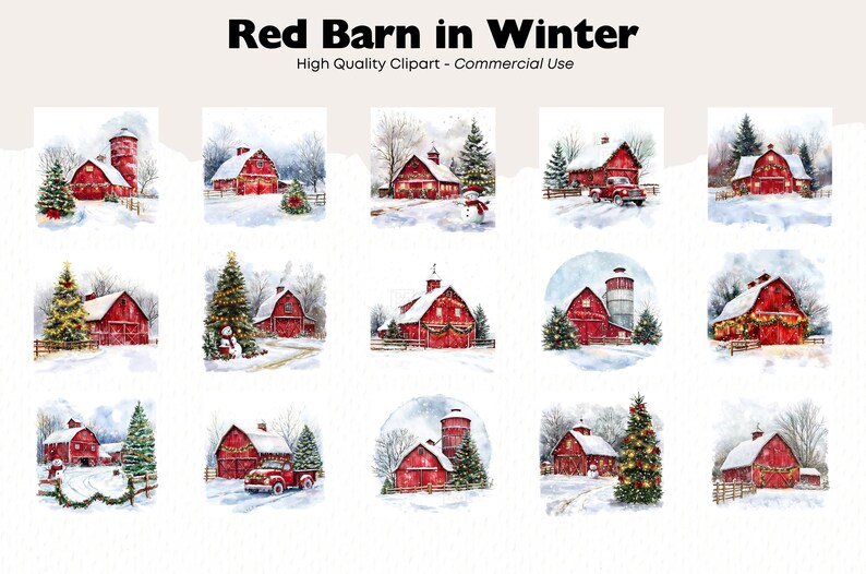 45 Winter Red Barn Scenery JPEG Graphics Commercial Use Snowy ...