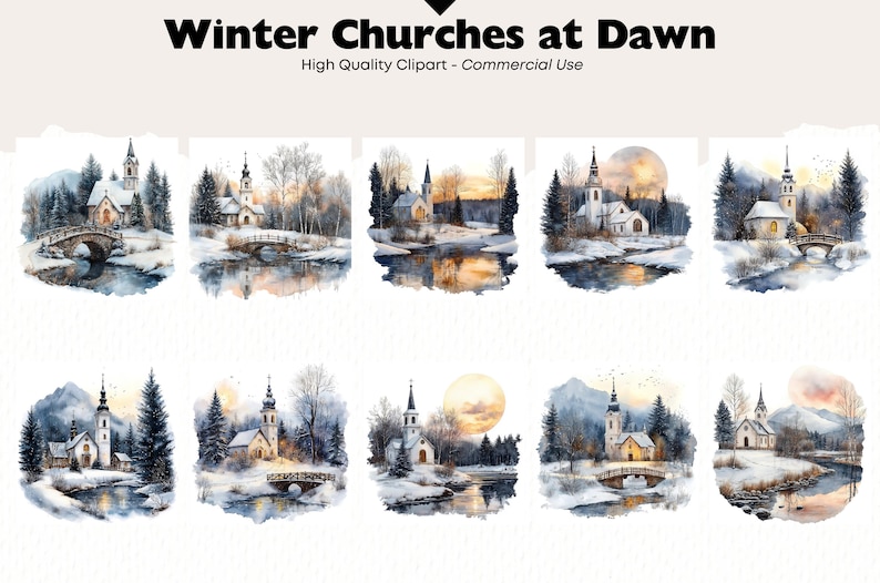 Winter Church Clipart Bundle Snowy Landscape Graphics Digital Download ...