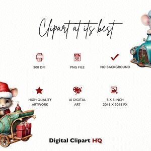 Cute Christmas Mouse Clipart, Mice in Car Watercolor, Christmas Gift ...