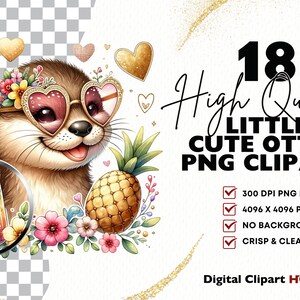 Cute Otter Clipart Bundle Watercolor Tropical Otter Graphics Digital ...