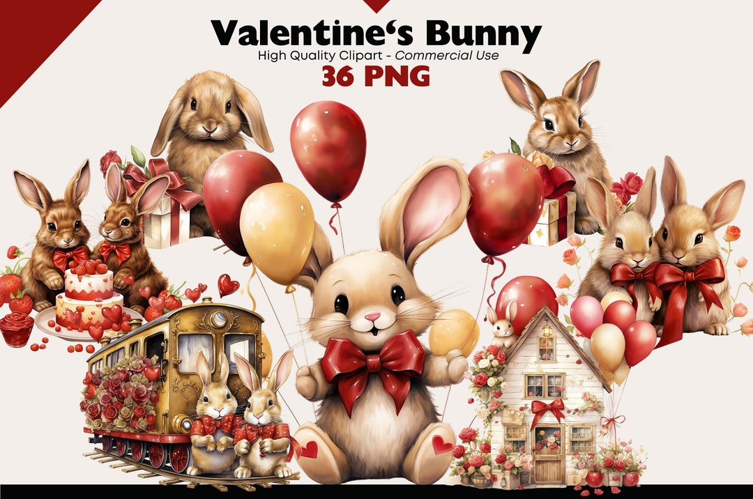 Valentine's Day Bunny Clipart, Cute Rabbit PNG, Bunny With Balloons ...