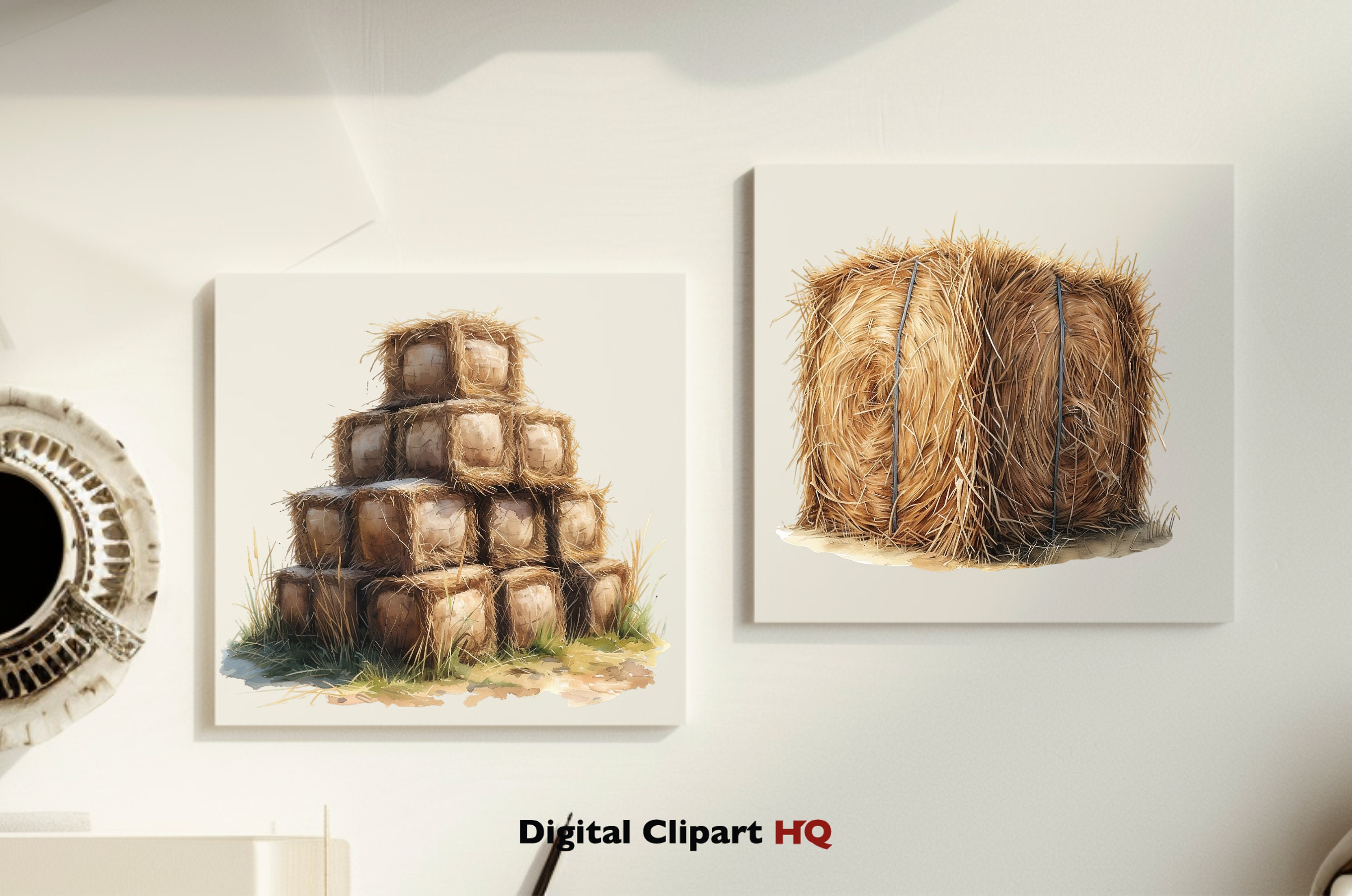 Bale of Hay Clipart Bundle, Farm Yard Hay Watercolor, Farming ...