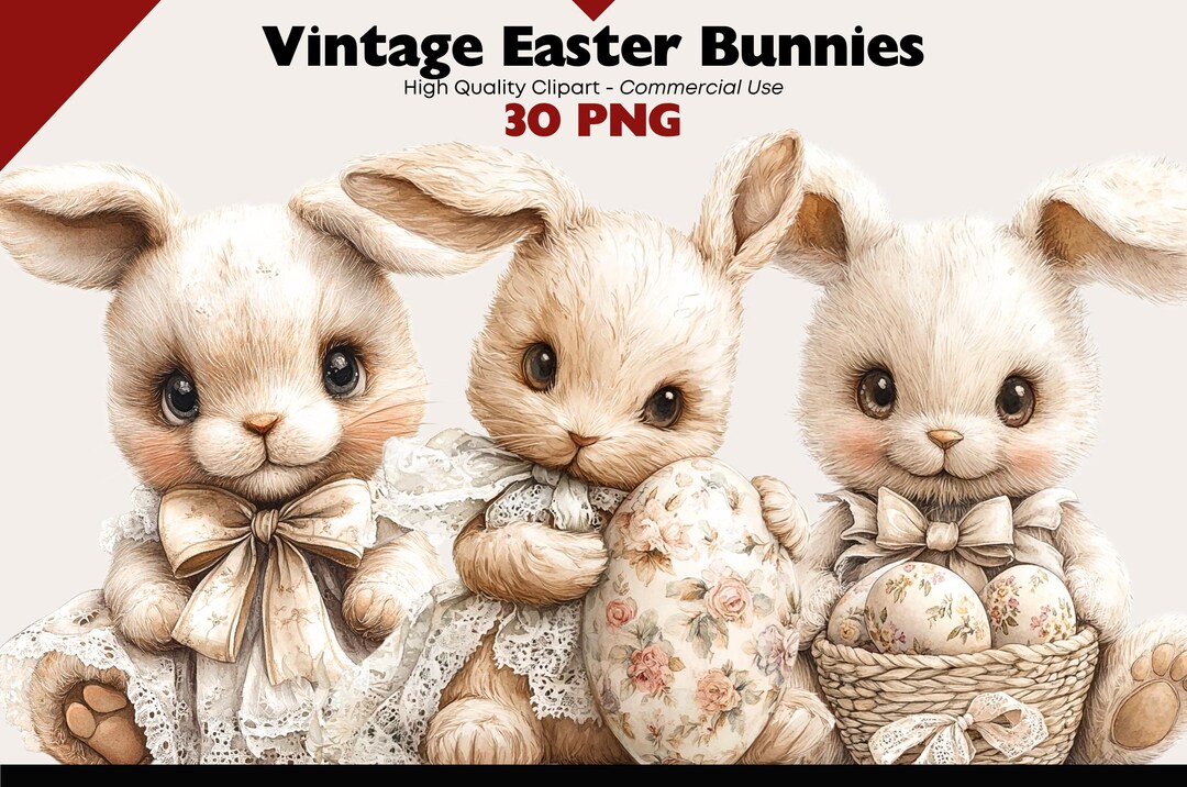 Vintage Easter Bunny Clipart, Cute Bunny PNG, Cute Rabbit Illustration ...