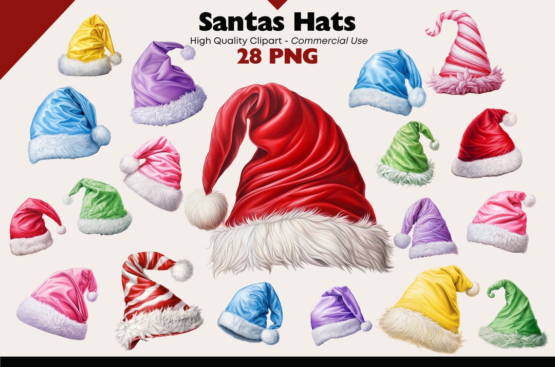 Santas Hat Clipart Bundle, Christmas Hat Watercolor PNG, Collection of ...