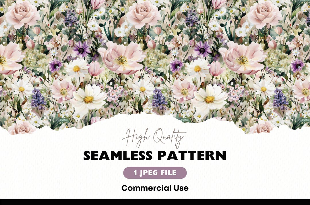 Watercolor Floral Seamless Pattern JPEG Botanical Digital Paper Flower ...