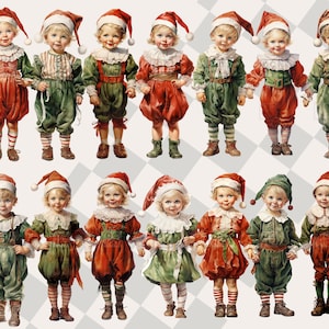 Watercolor Christmas Kids Clipart Bundle, Santa's Little Helper Clip ...