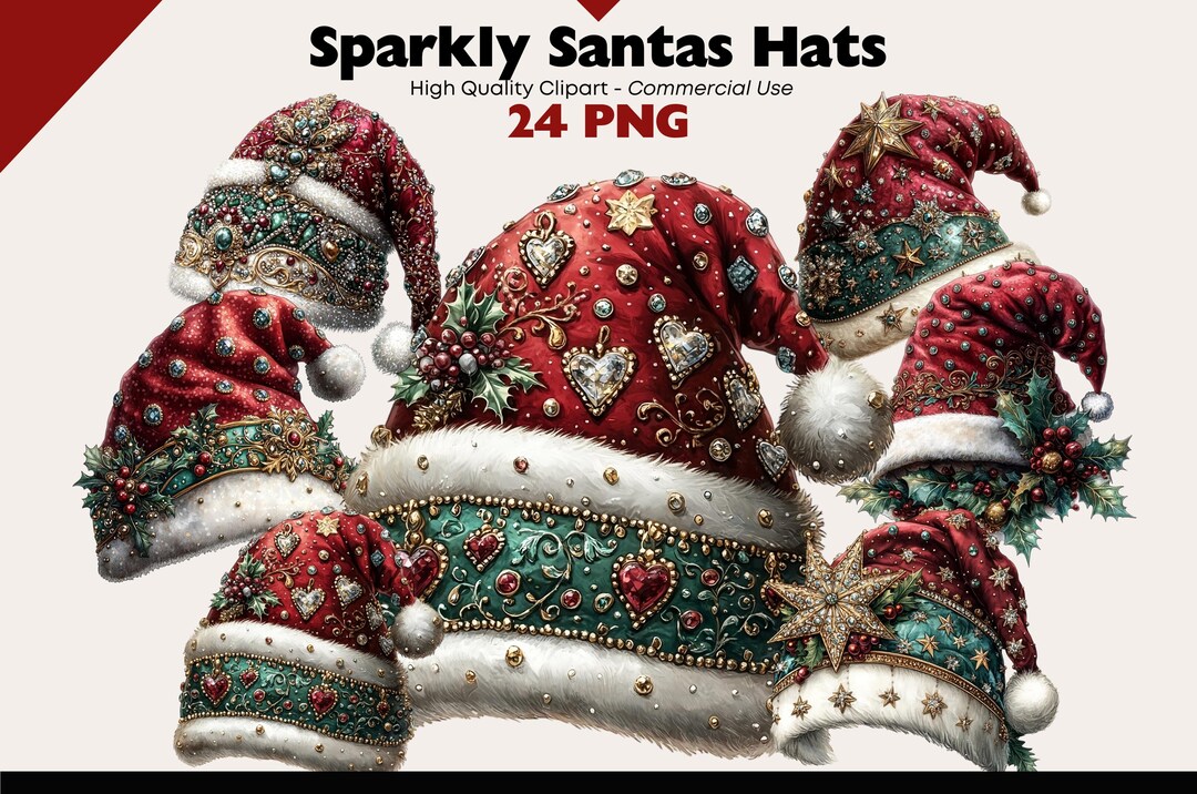 Watercolor Santas Hat Clipart Bundle Traditional Winter Graphics ...