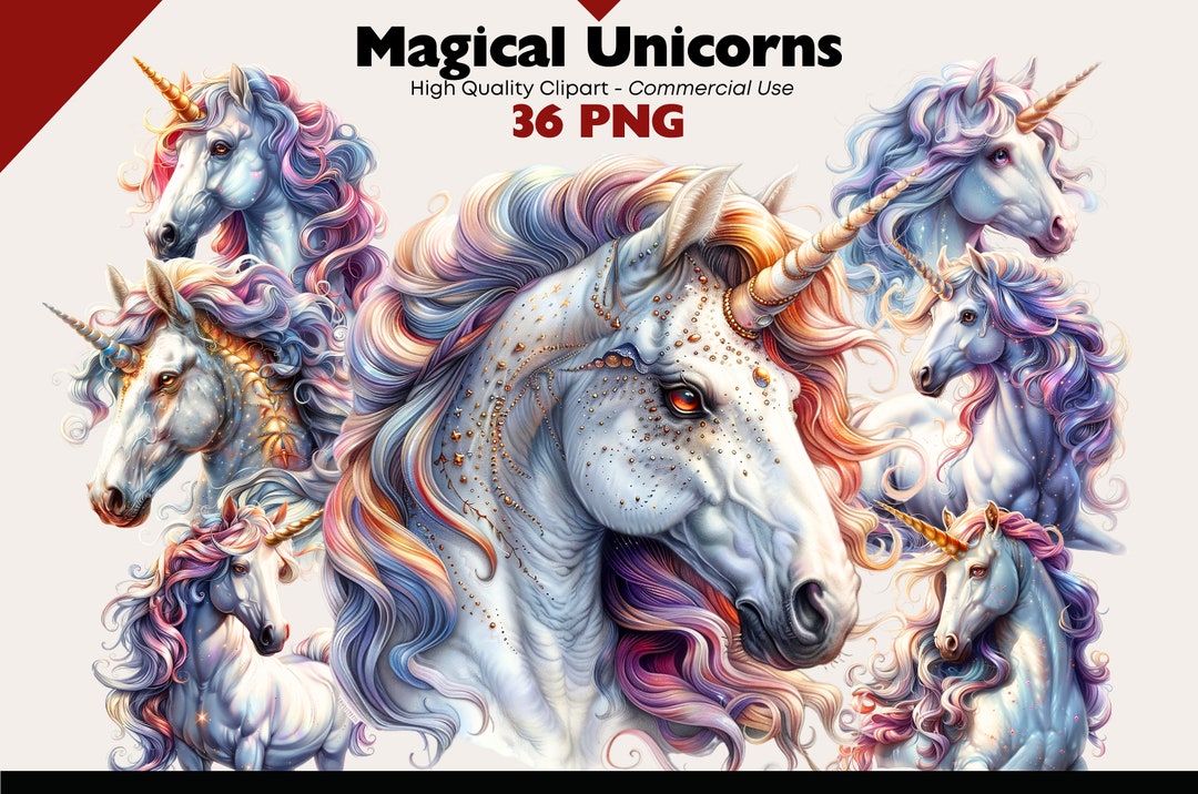 Magical Unicorn Clipart Bundle Rainbow Unicorn PNG Watercolor Glitter ...