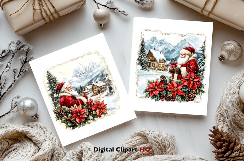 Vintage Santa Scenes JPEG Clipart Christmas Art Holiday Santa Claus ...