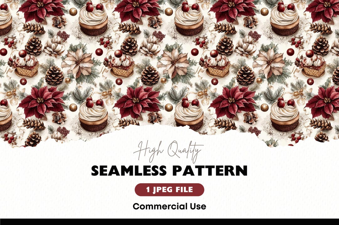 Classic Christmas Seamless Pattern JPEG Watercolor Digital Paper Floral ...