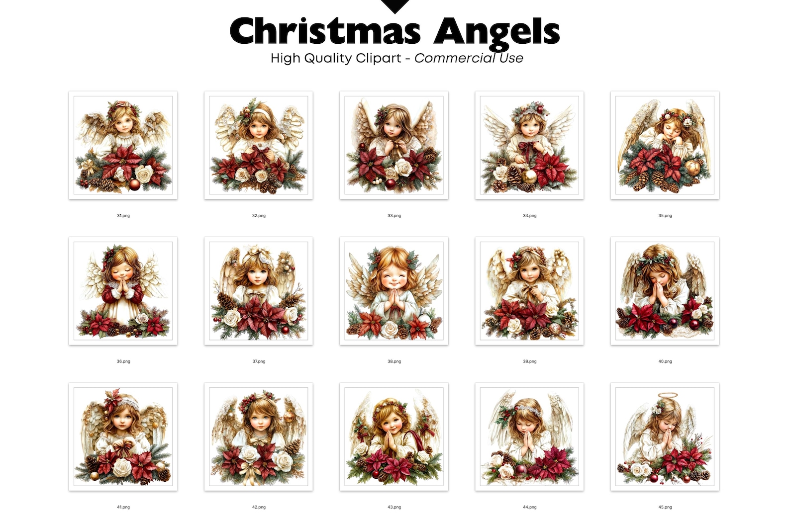 Vintage Angels Clipart Bundle Watercolor Praying Angels PNG Holiday ...