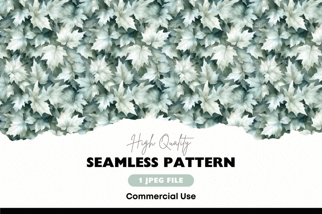 Sage Green Maple Leafs Winter Seamless Pattern Watercolor Digital Paper ...
