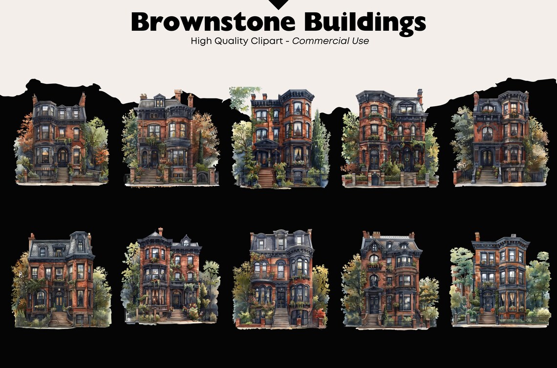 Brownstone Building Clipart Bundle Manhattan Apartment Buildings ...