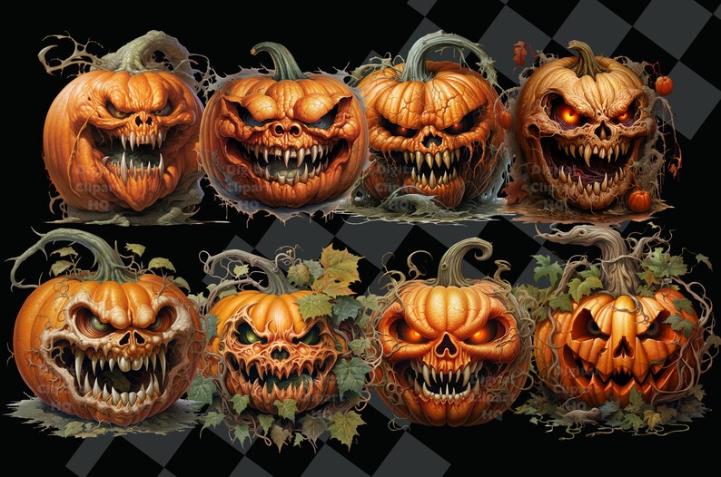 Scary Pumpkin Clipart, Gourds Digital Download, PNG Pumpkin, Halloween ...