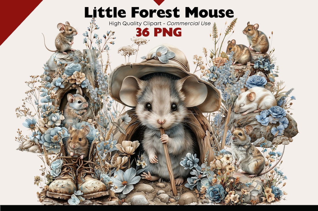 Little Forest Mouse Clipart Bundle, Cute Animal Png, Watercolor Mouse ...
