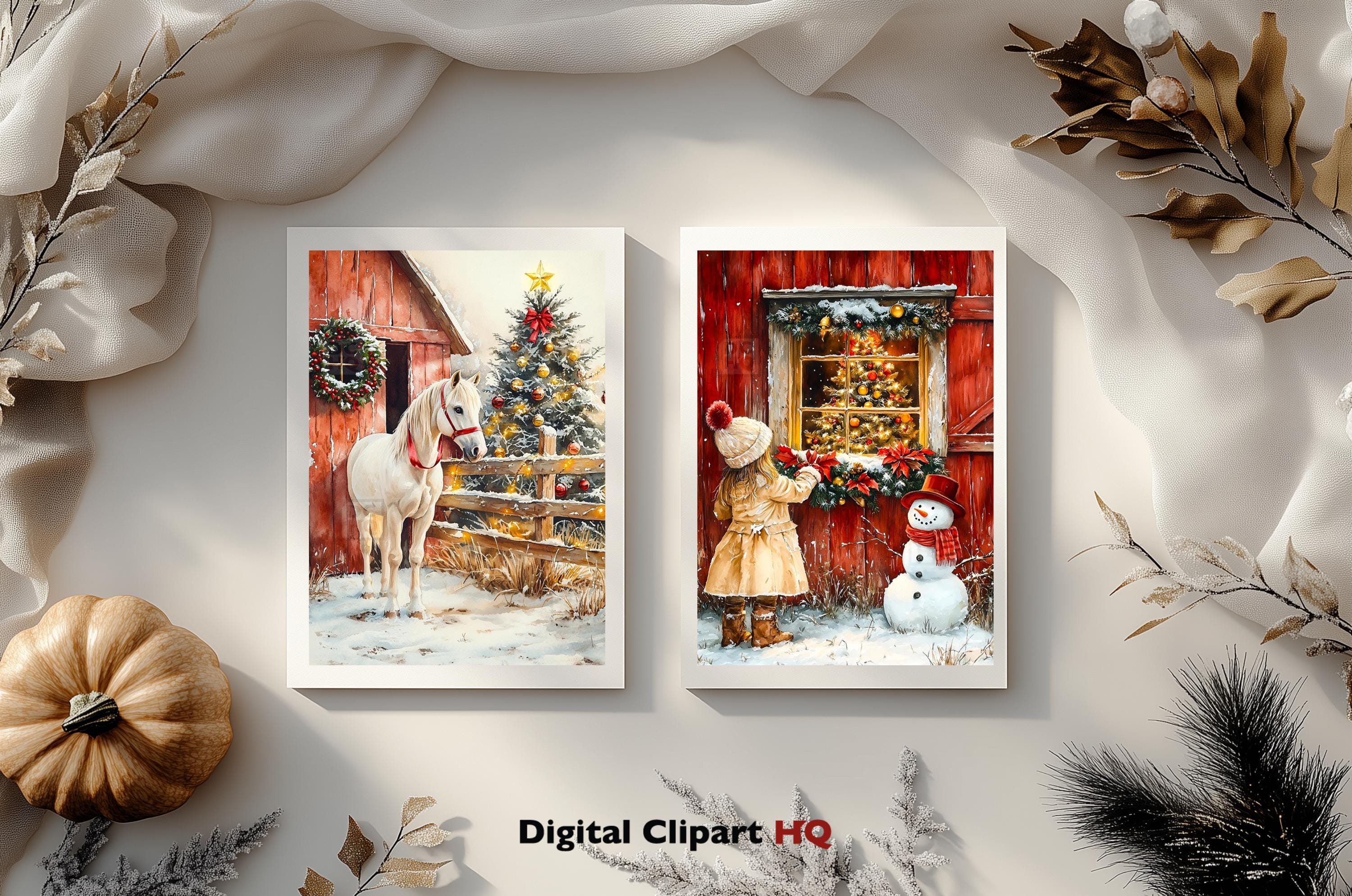 Winter Farm Clipart Bundle Snowy Countryside Farmhouse JPEG Graphics ...