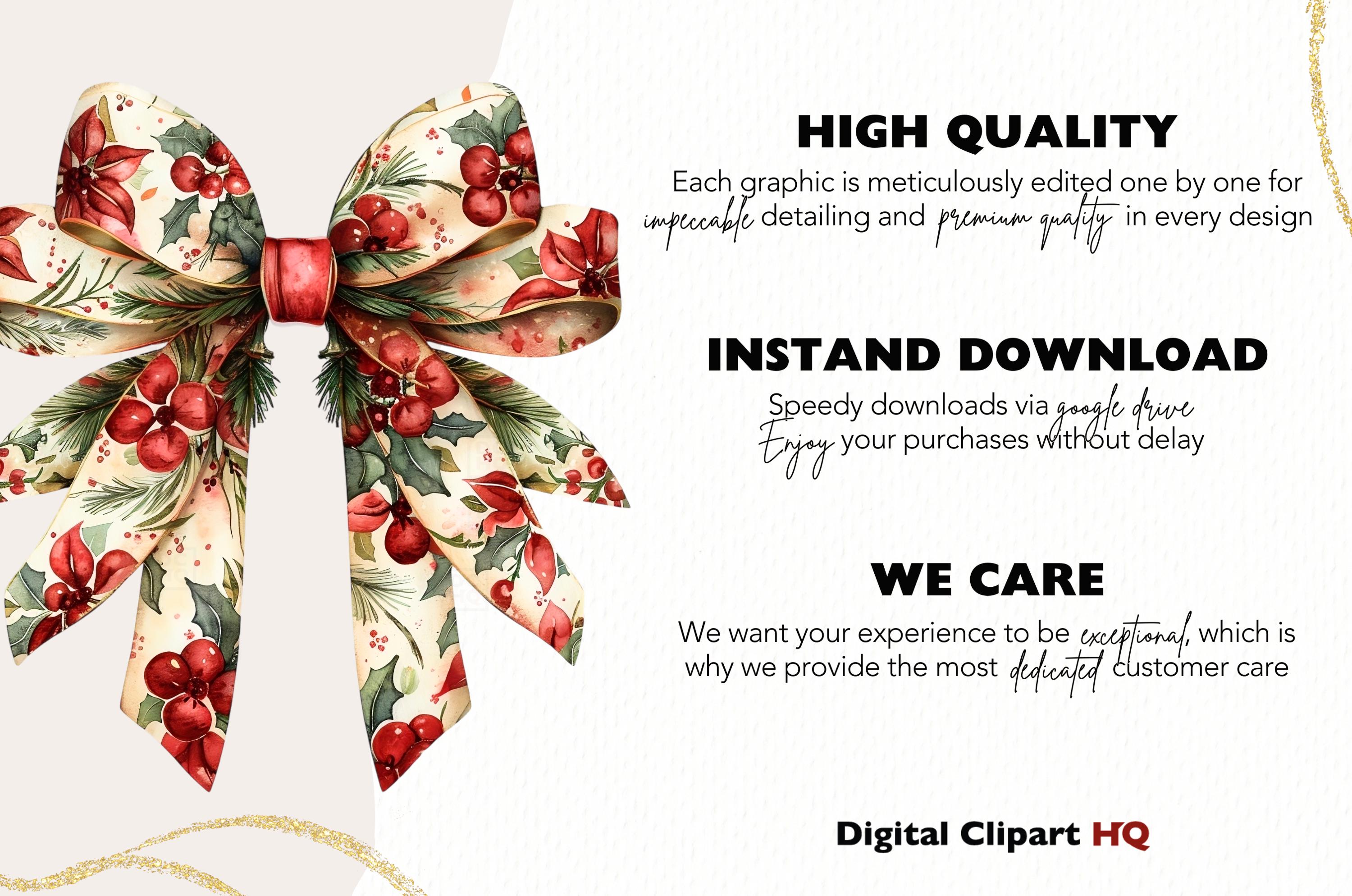 Christmas Bows Clipart Bundle Traditional Winter Graphics Digital ...