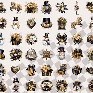 Black and Gold Christmas Clipart Bundle Watercolor Christmas PNG ...