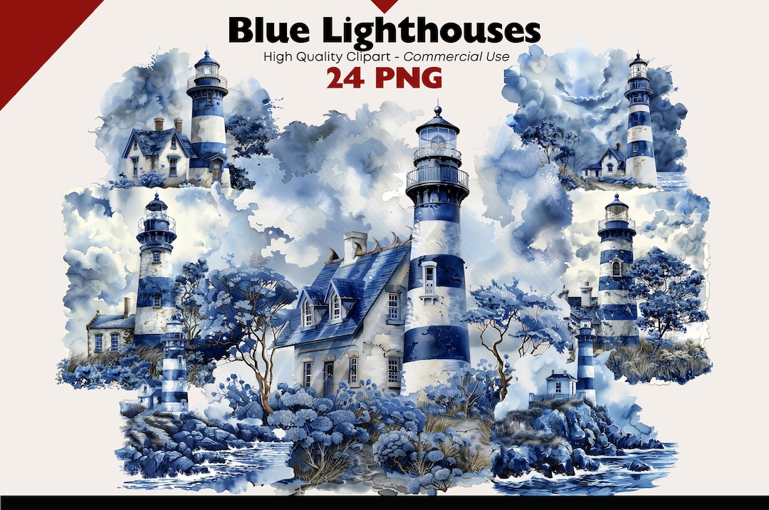 Vintage Lighthouse Clipart Bundle, Rustic Lighthouse Watercolor ...