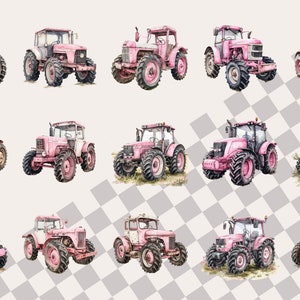 Pink Tractor Clipart Bundle, Cute Farm Vehicle PNG, Rustic Tractor ...