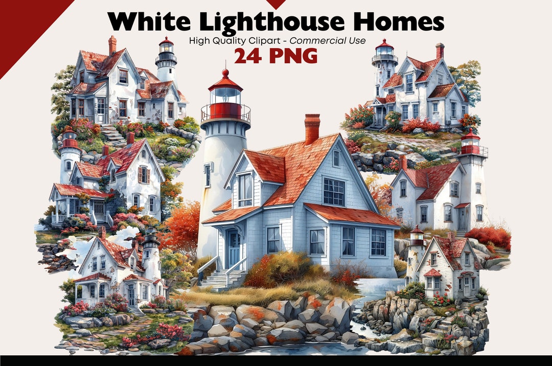 Fantasy Lighthouse Clipart Bundle, Rustic Lighthouse Home Watercolor ...