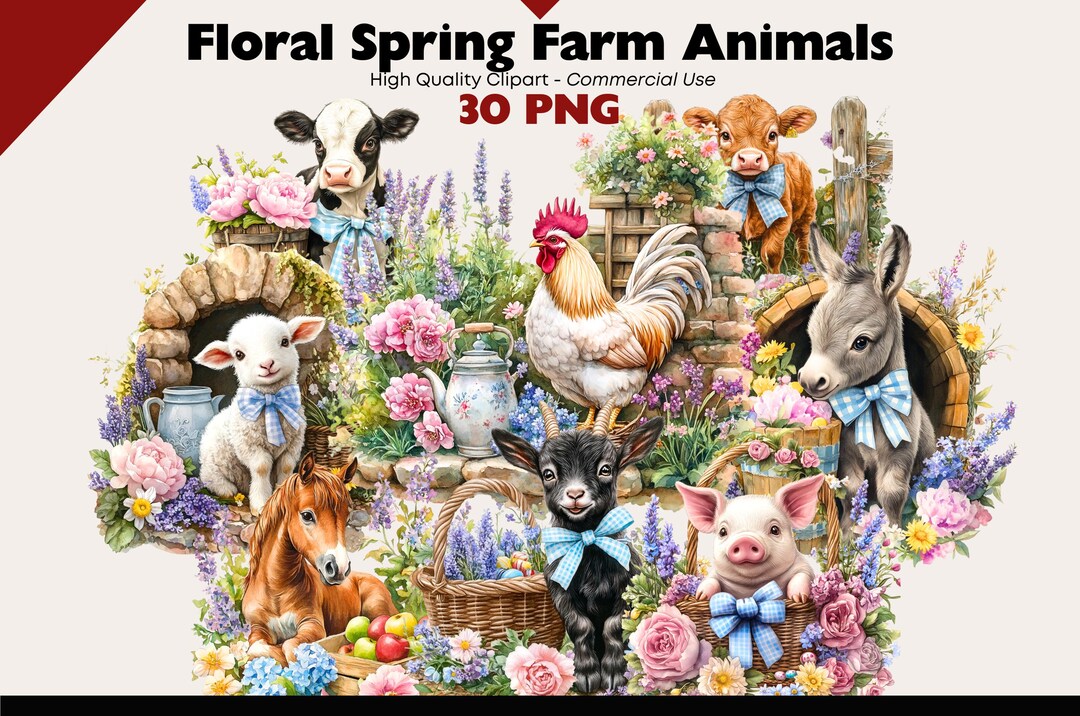 Floral Spring Farm Animals for Junk Journals & Printable Farmhouse ...