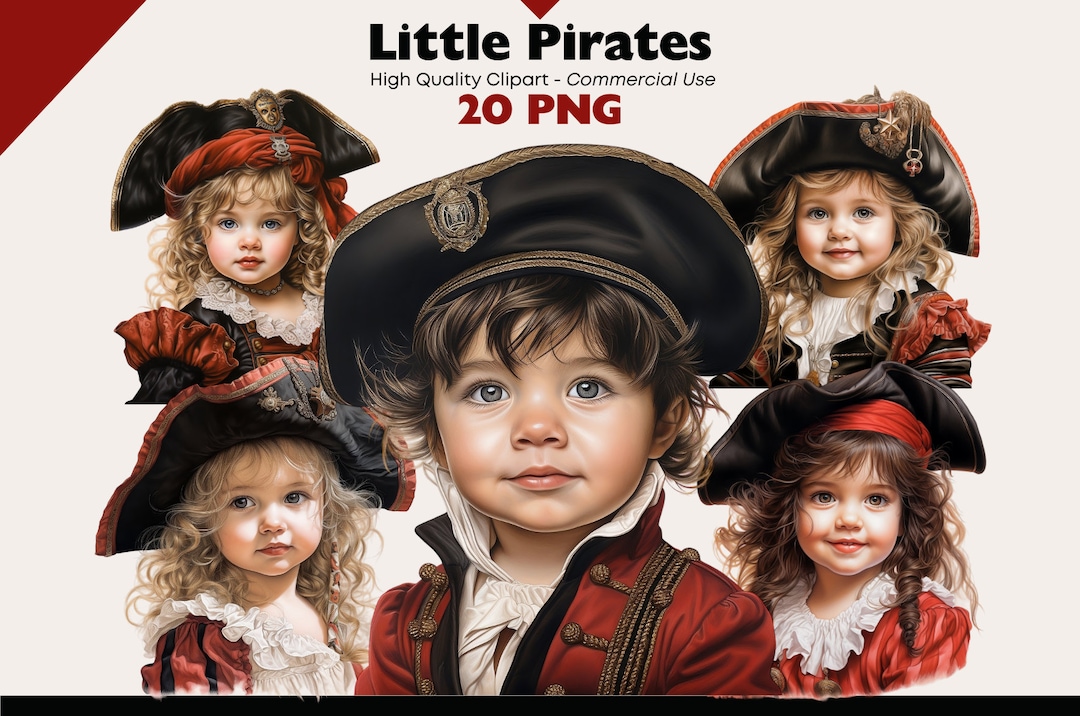 Little Pirates Clipart Set, Victorian Kids Watercolor PNG, Kids Pirate ...