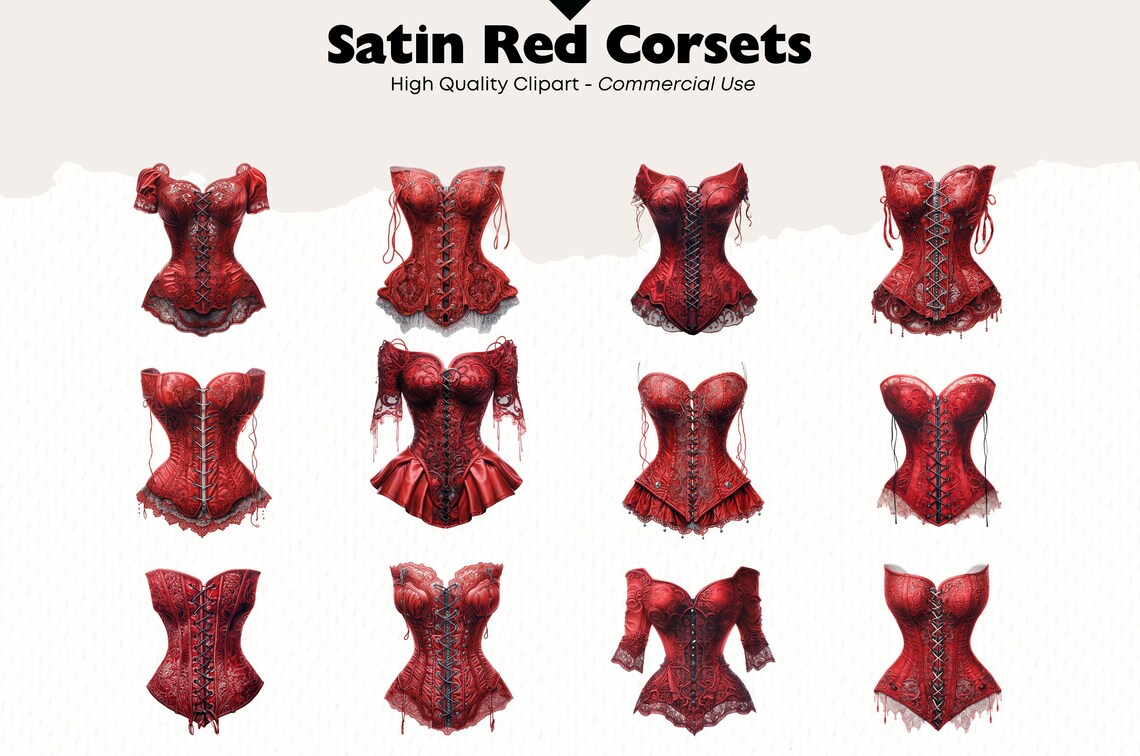 Satin Red Corsets Bundle Watercolor Vintage Corset Graphics Digital ...