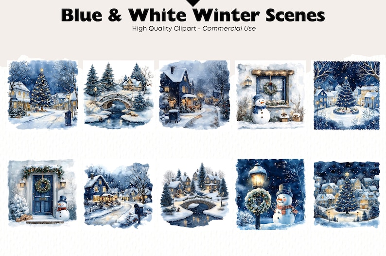 Winter Scenes Clipart Bundle Snowy Landscapes Graphics Digital Download ...