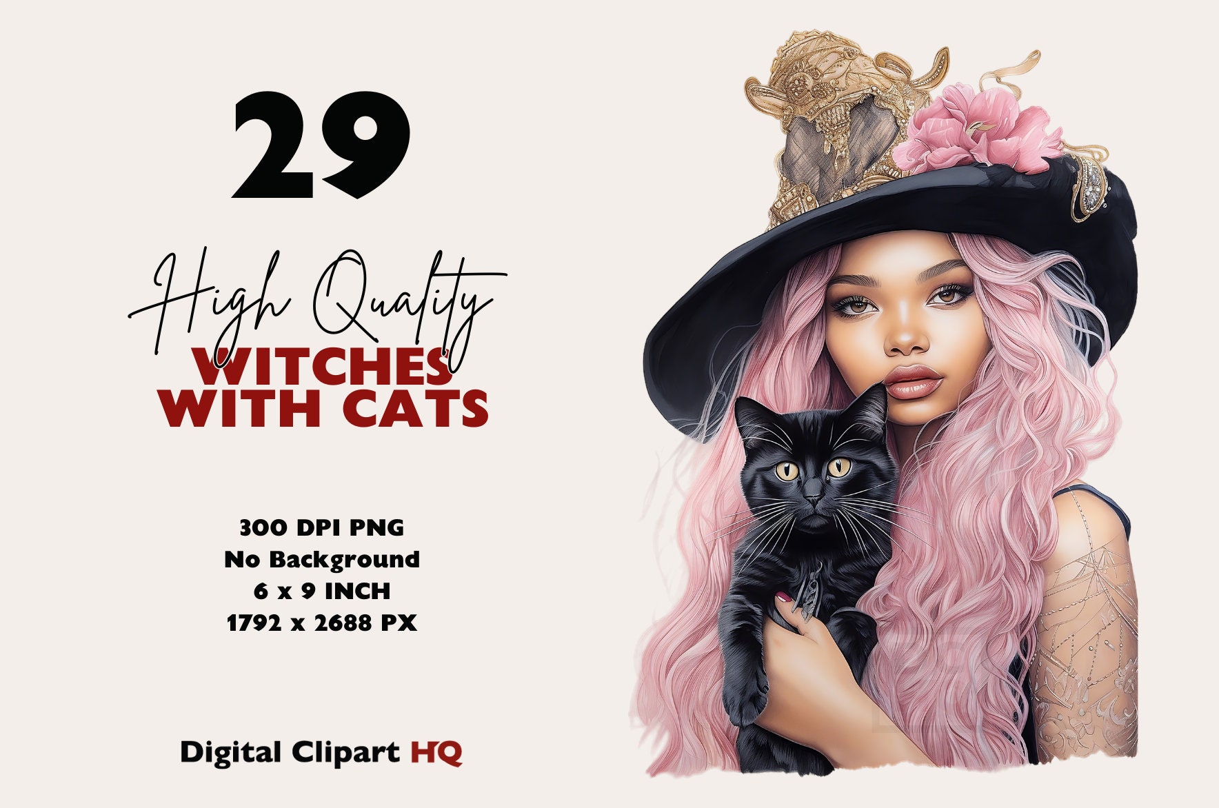 Beautiful Witch Clipart Bundle Cat Witch PNG Pet Witch - Etsy