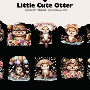 Cute Otter Clipart Bundle Watercolor Tropical Otter Graphics Digital ...