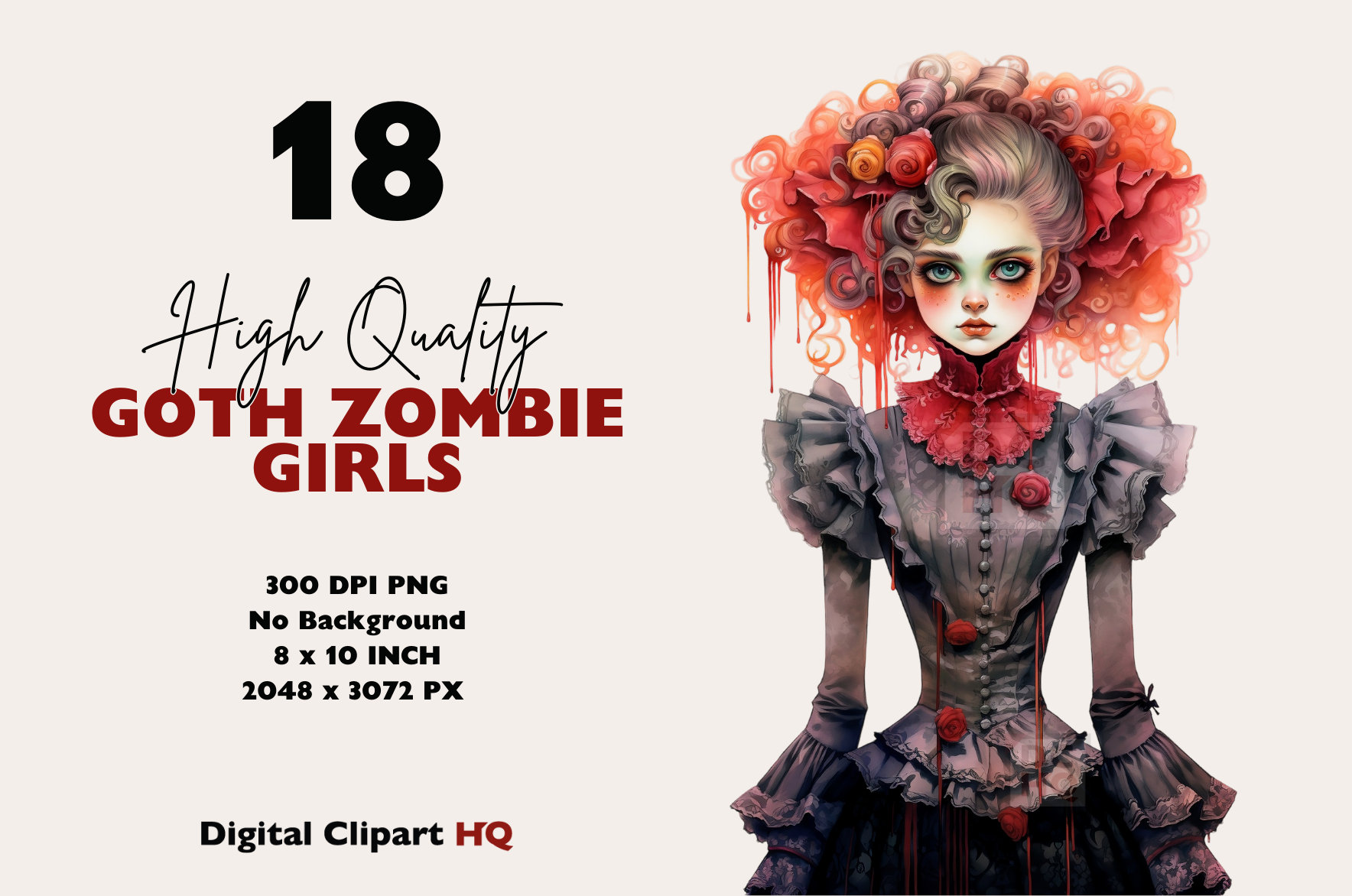 Gothic Zombie Girls Clipart Bundle Halloween Goth Watercolor - Etsy