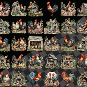 Chicken Coop Clipart Bundle, Spring Chicken Watercolor, Chicken Farm ...